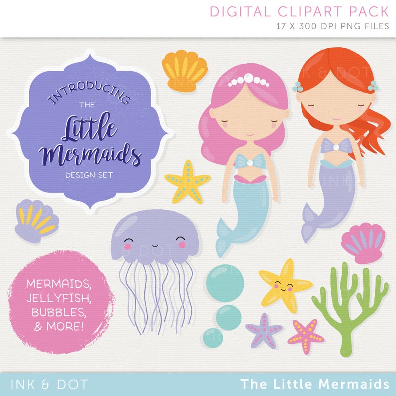 Mermaid Clipart, Mermaids Clip Art, Starfish, Jellyfish, Ocean, Mermaid ...