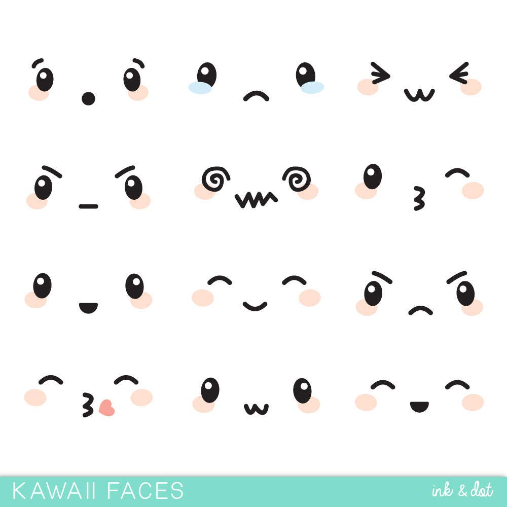 Kawaii Faces Clip Art, Cute Face Expressions, Japanese, Anime, Adorable ...