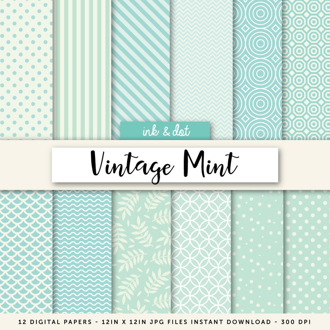 Mint Vintage Digital Paper - Scrapbooking Papers, Patterned Paper, Blue ...