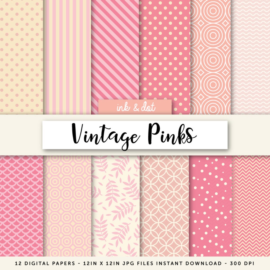 Vintage Pinks Digital Paper - Scrapbooking Papers, Patterned Paper ...