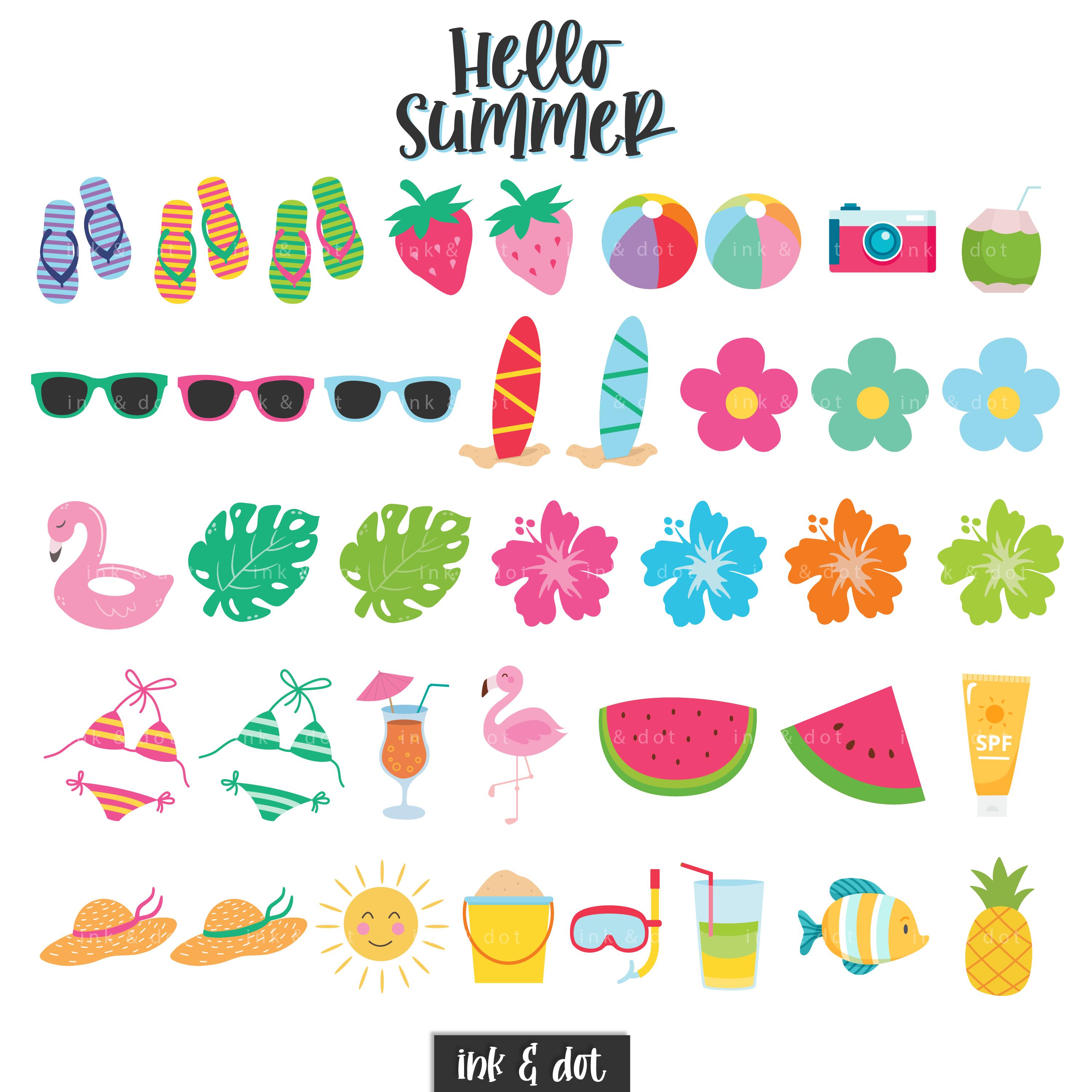 Summer Clipart Bundle: Beach, Tropical, Animal Graphics - 225 PNG Files ...