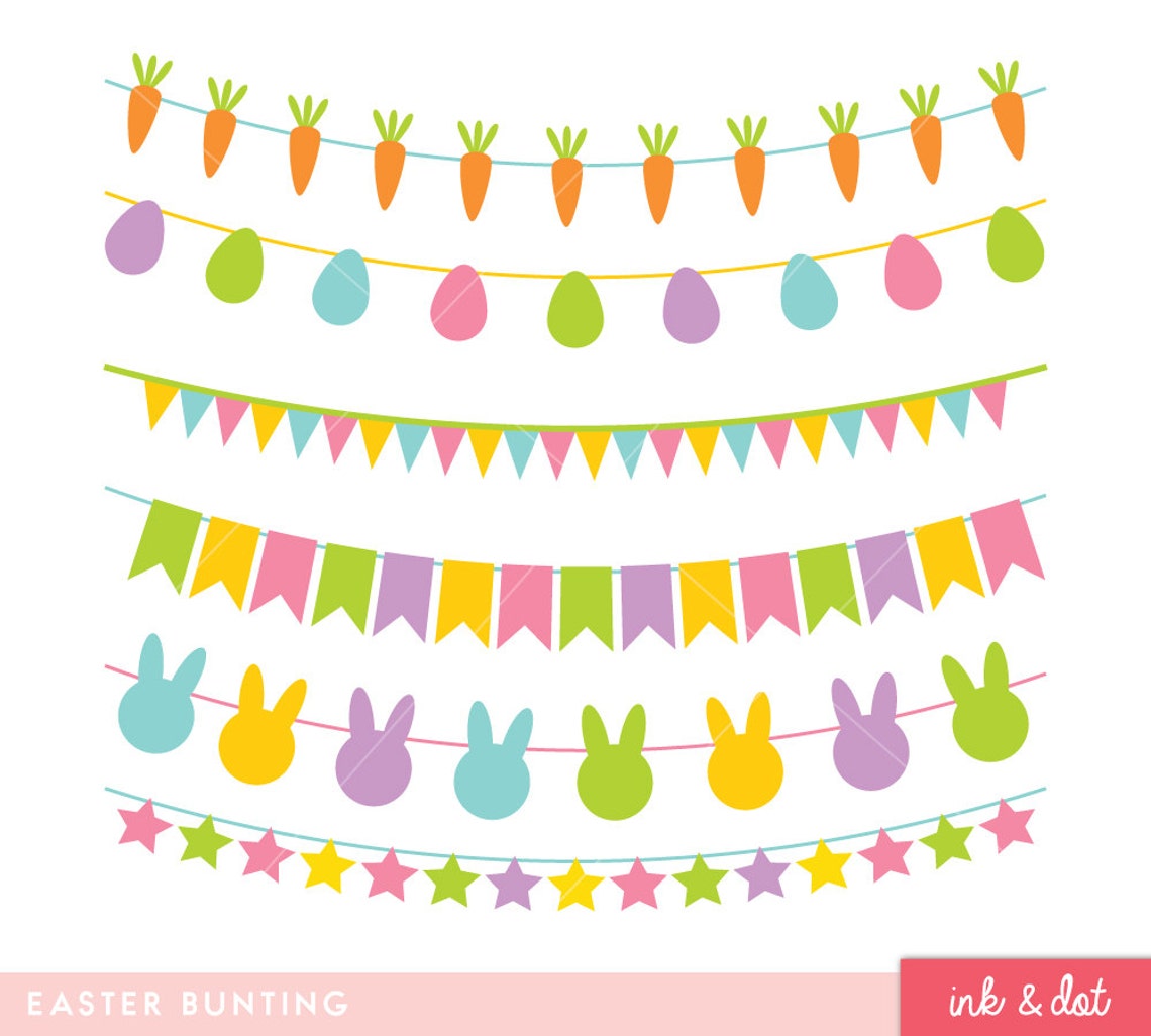 Easter Bunting Clip Art - Spring Easter Bunny Banners Flags Paper ...