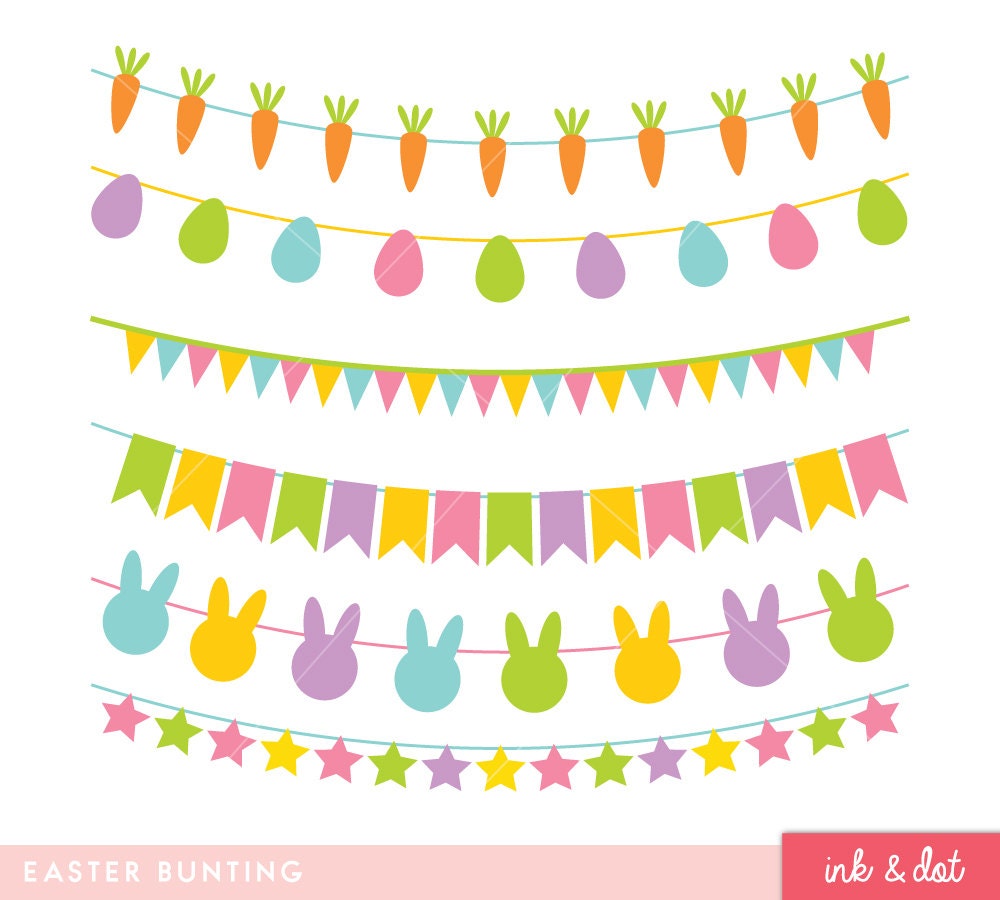 Easter Bunting Clip Art - Spring Easter Bunny Banners Flags Paper ...