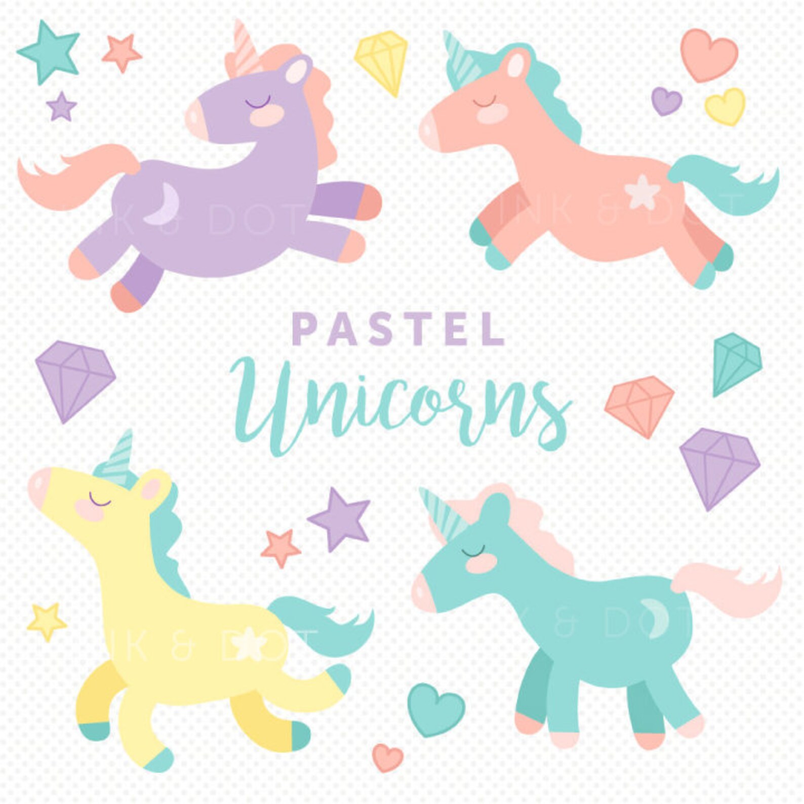 Pastel Unicorn Clipart Pack Stars, Candy, Unicorn Clip Art, Hearts ...