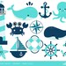 Nautical Clip Art, Ocean Clipart, Whale Clipart, Ocean Beach Birthday ...
