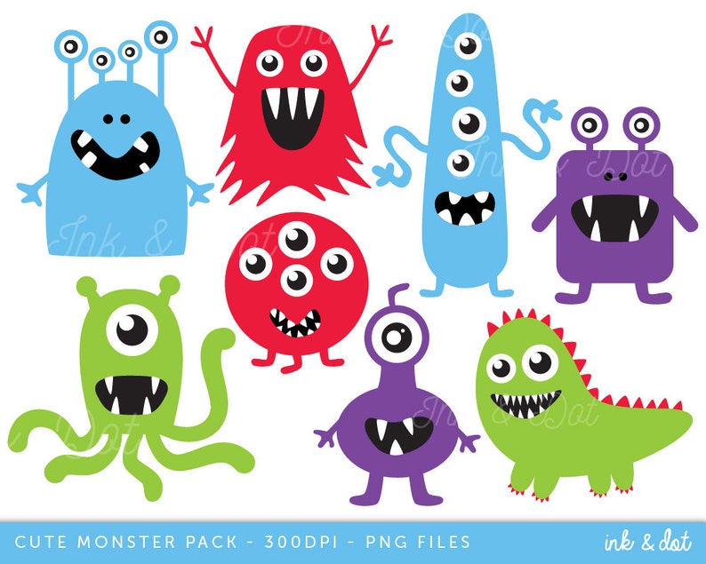 Monsters Clip Art Boys Birthday Party Aliens Clipart Blue - Etsy