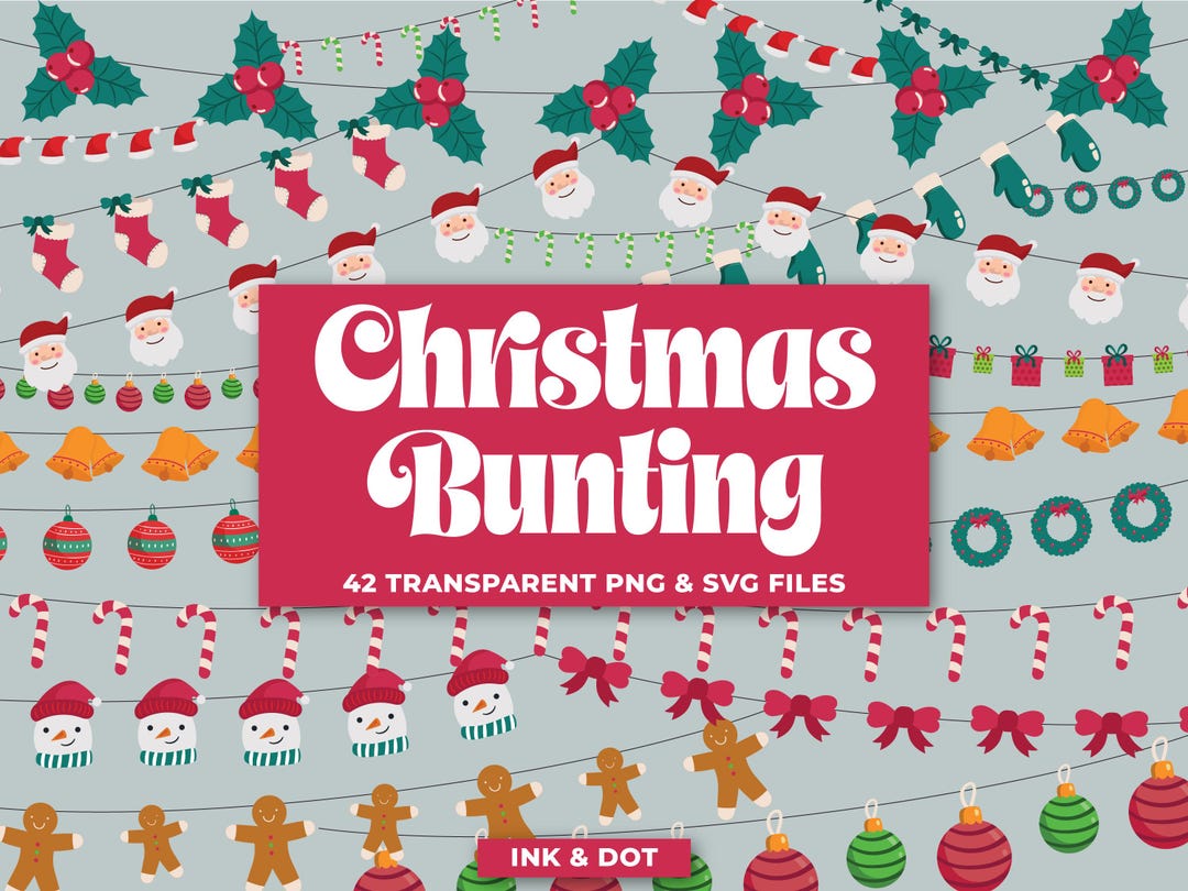 Christmas Banner Clip Art, SVG, PNG, Bunting Clipart, Cute Christmas ...