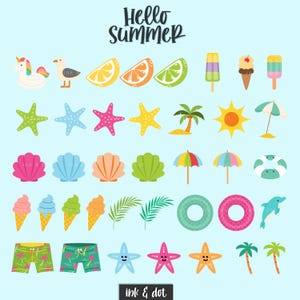 Summer Clipart Bundle: Beach, Tropical, Animal Graphics - 225 PNG Files ...