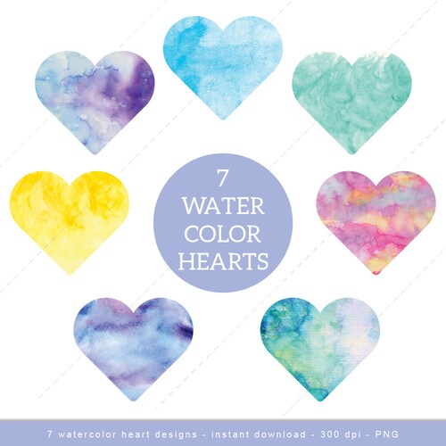 Watercolor Heart Clip Art Hearts With Watercolor Texture - Etsy