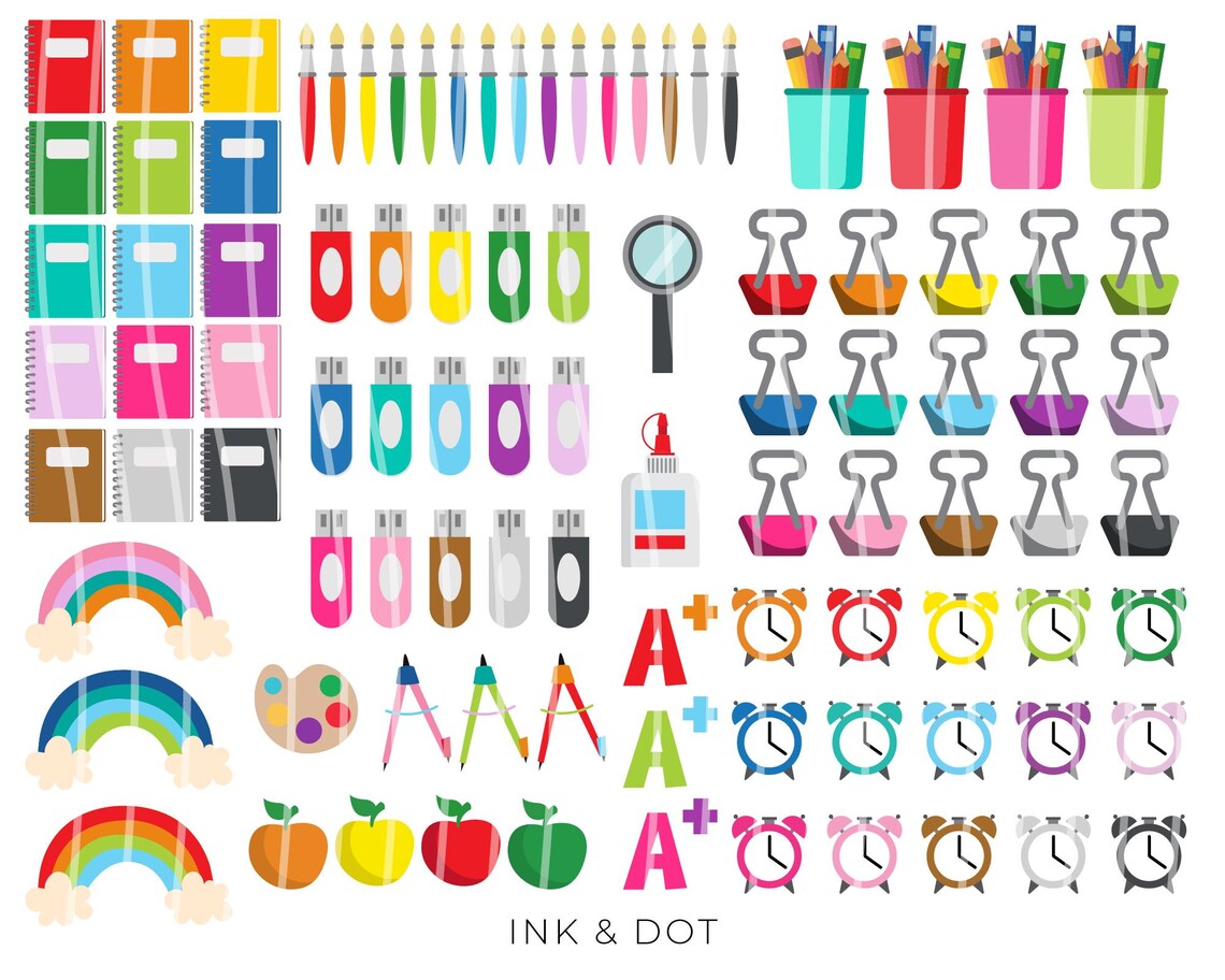 Back to School Clipart Bundle, Classroom Supplies Clipart, Teacher ...
