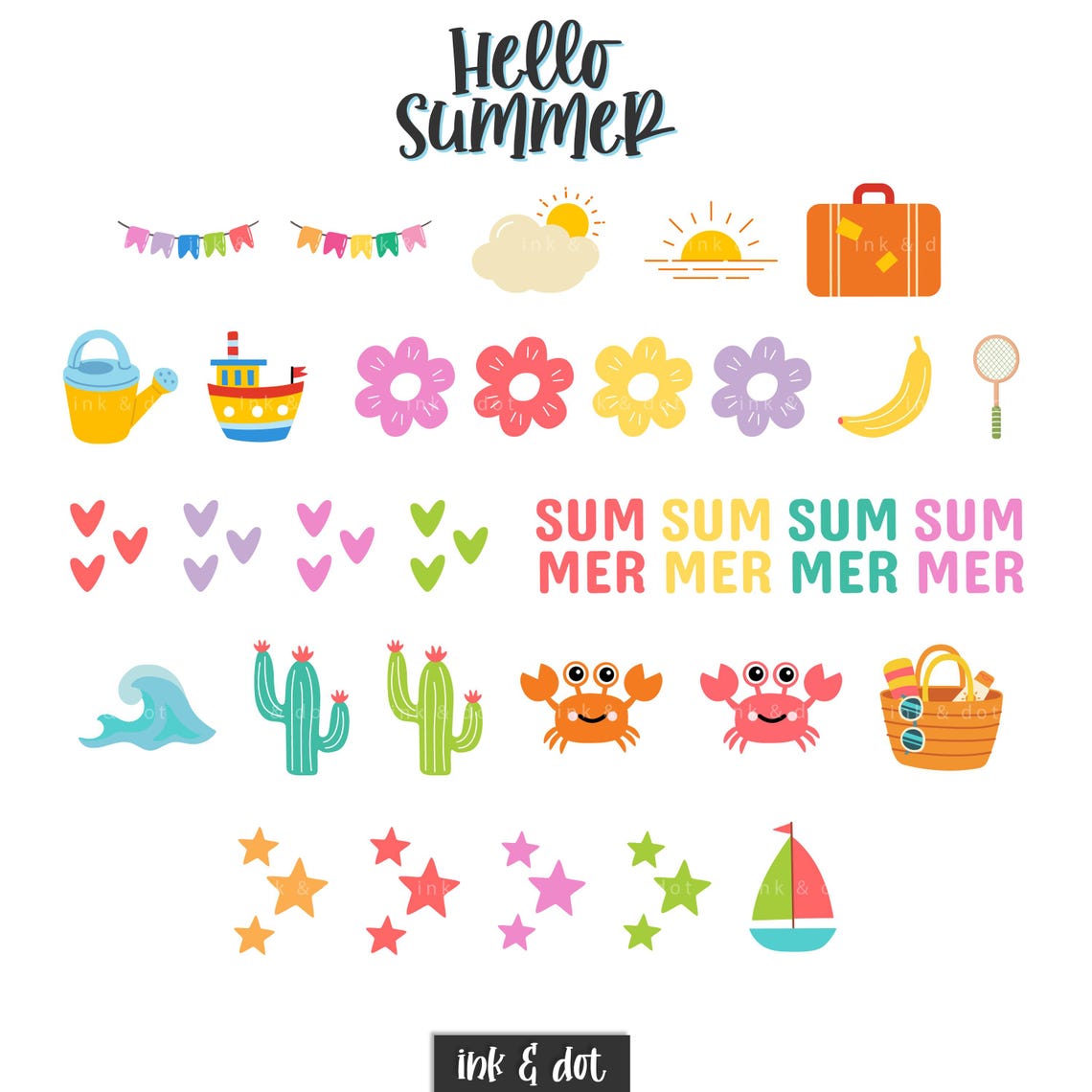 Summer Clipart Bundle: Beach, Tropical, Animal Graphics - 225 PNG Files ...