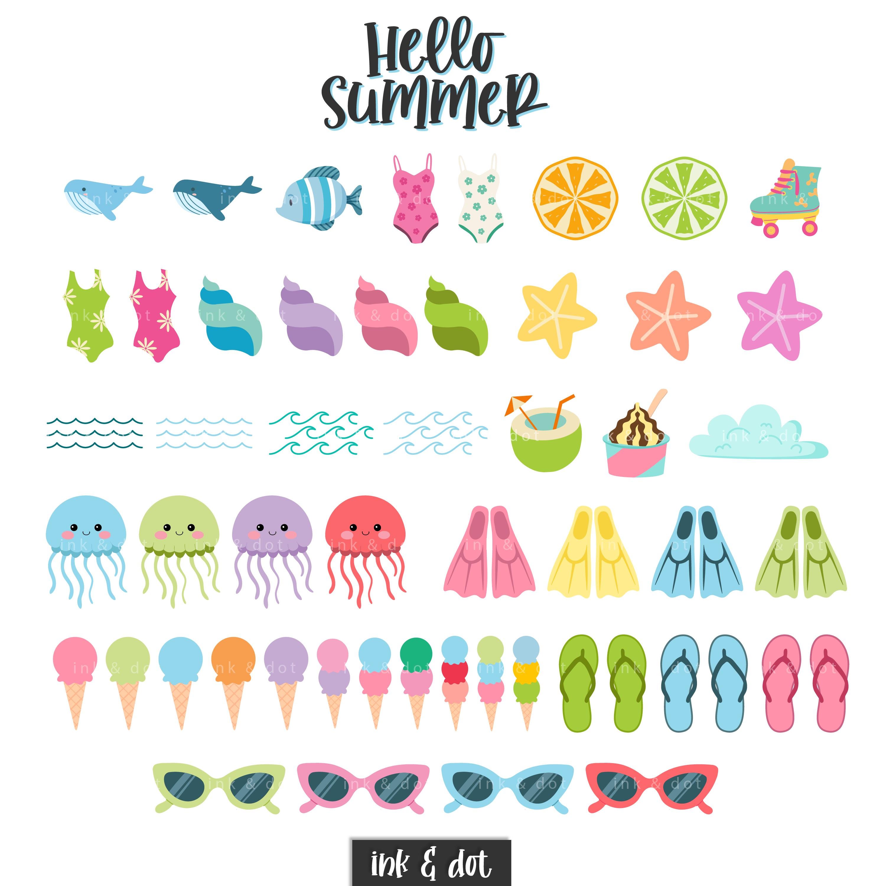 Summer Clipart Bundle: Beach, Tropical, Animal Graphics - 225 PNG Files ...