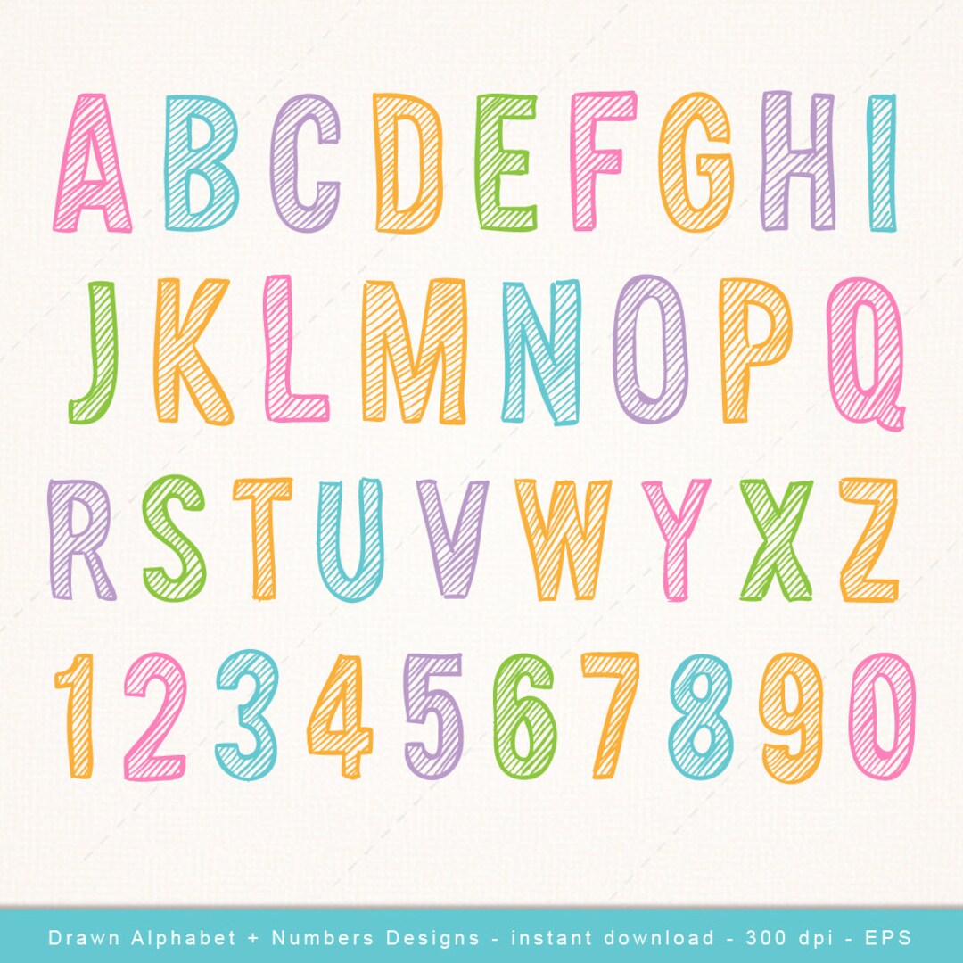 Hand Drawn Alphabet Numbers Clip Art, Digital Clipart, Letters ...