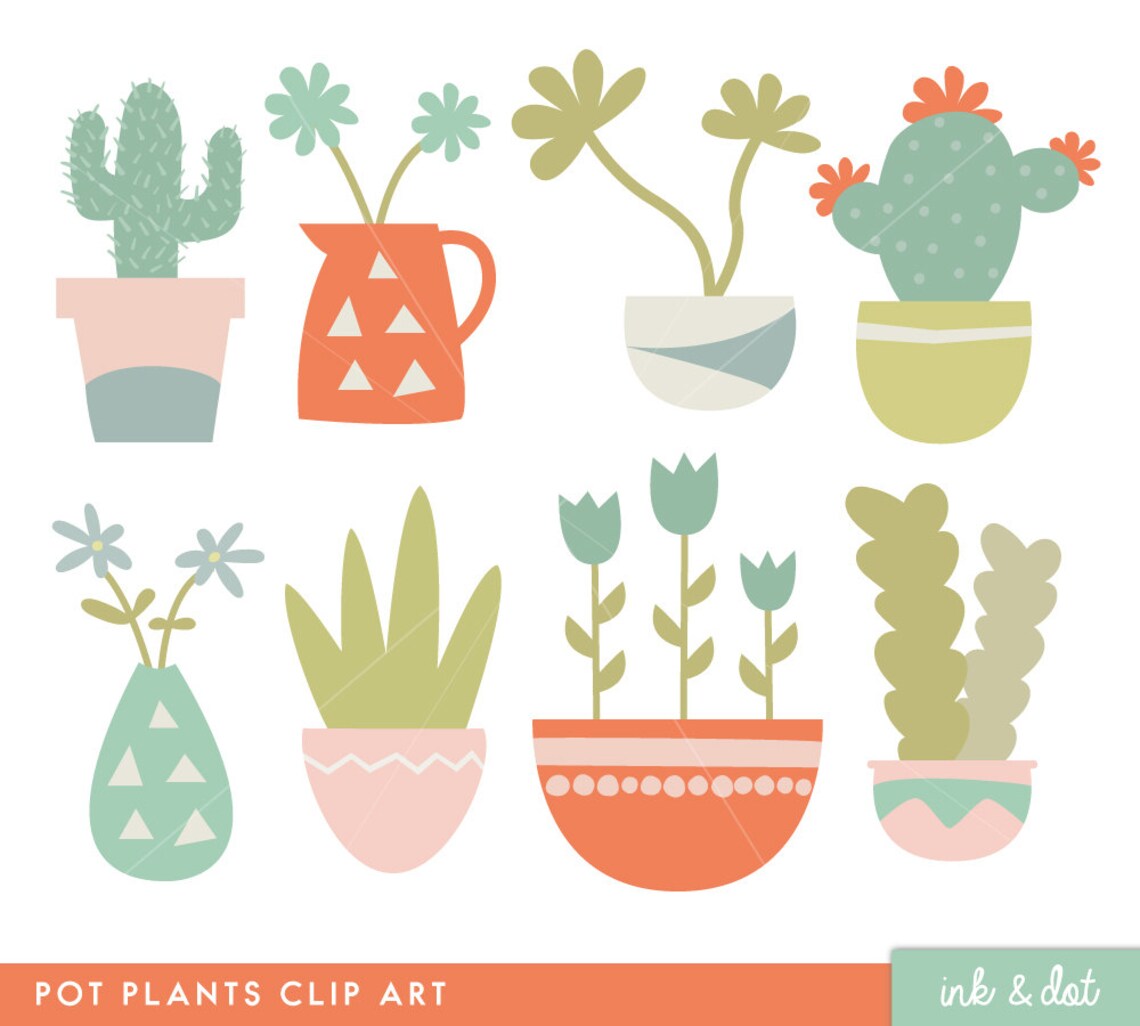 Pot Plants Clip Art Succulent Pastel Plants Graphics, Cactus, Pastel ...