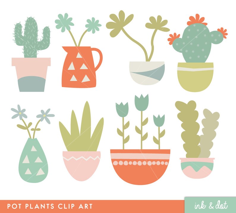 Pot Plants Clip Art Succulent Pastel Plants Graphics, Cactus, Pastel ...