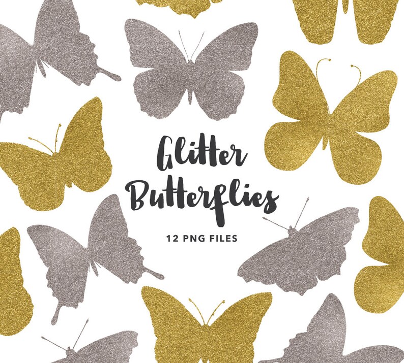 Glitter Silver Gold Butterflies Clip Art Butterflies Glitter Sparkle ...