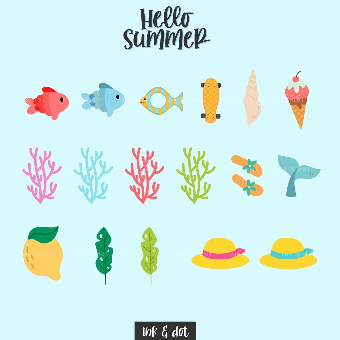 Summer Clipart Bundle: Beach, Tropical, Animal Graphics - 225 PNG Files ...