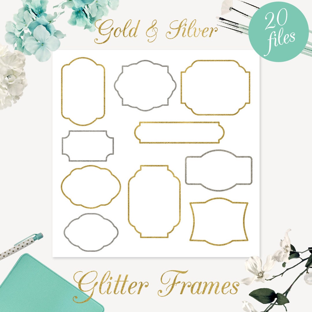 Glitter Gold and Silver Frames Clip Art, Scrapbook Supplies, Sparkly ...