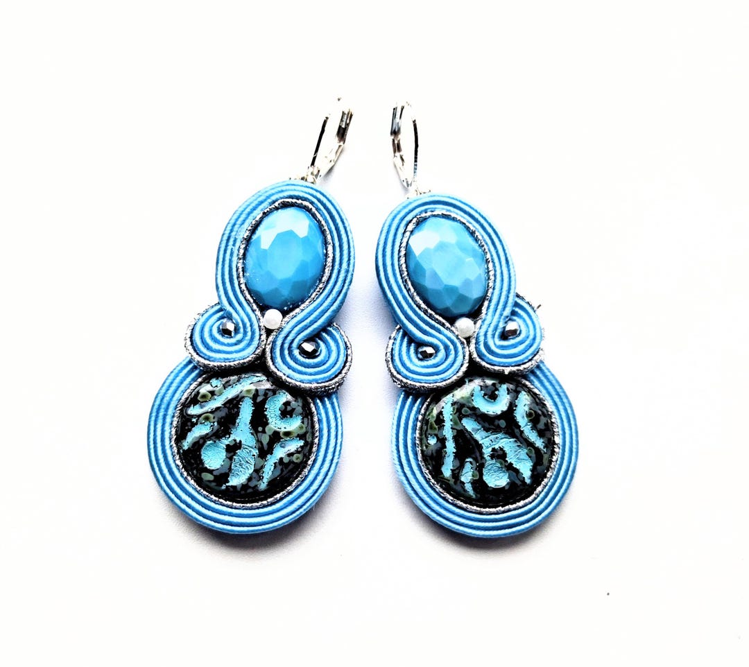 Hand Embroidered Soutache Blue Crystal - Etsy
