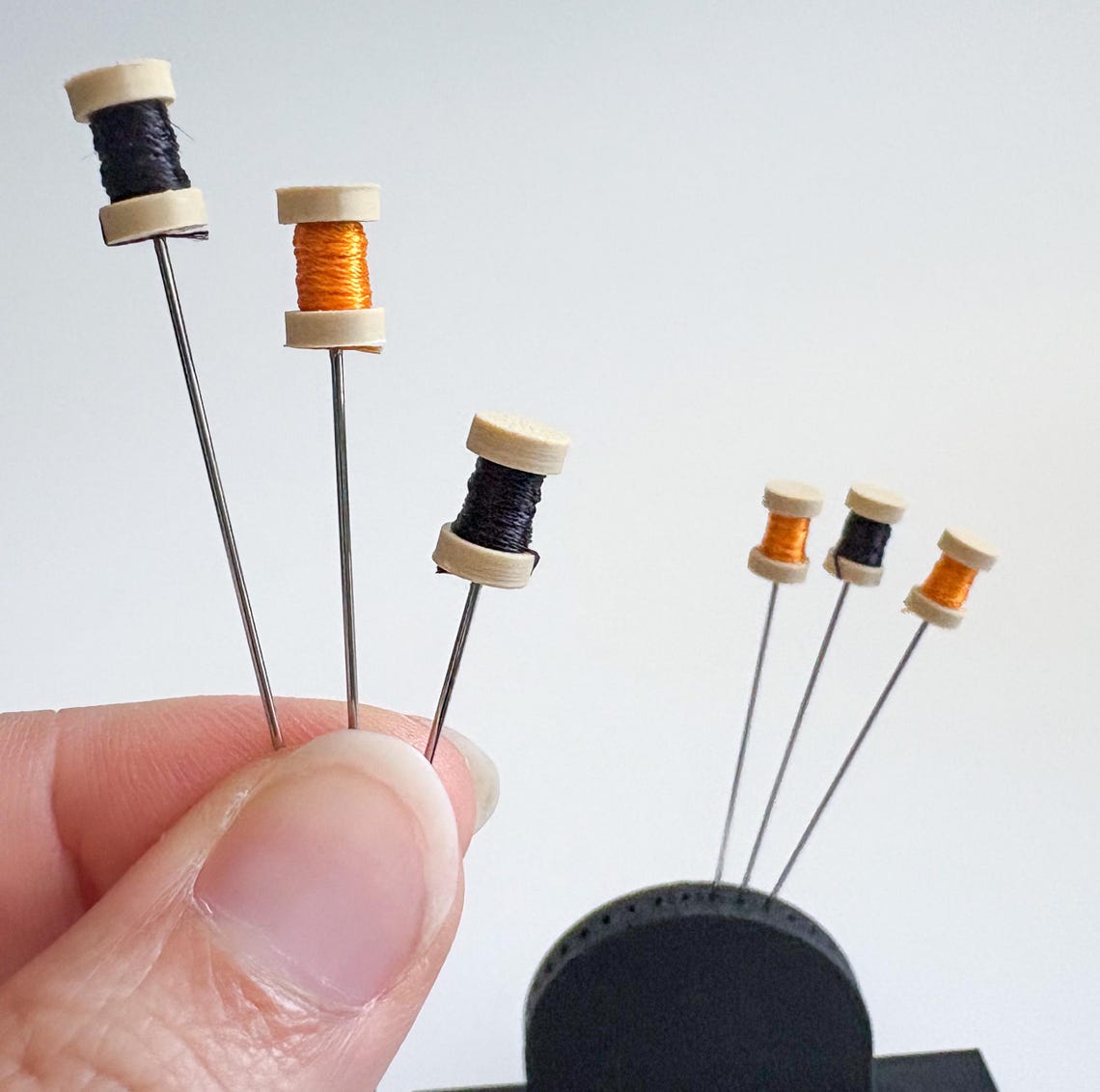 6 Pc Mini Thread Spool Sewing Pins Orange and Black Halloween Fall ...