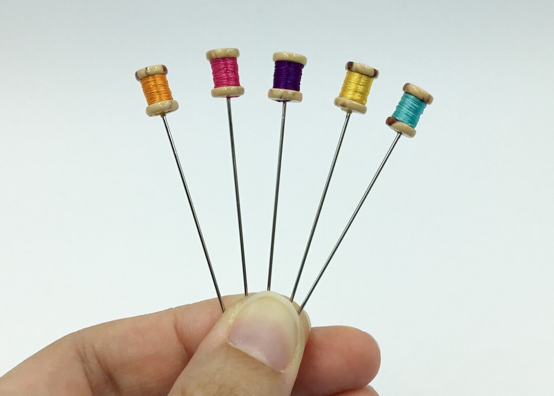5 Pc Mini Thread Spool Colorful Decorative Sewing Pins, Pincushion Pins ...