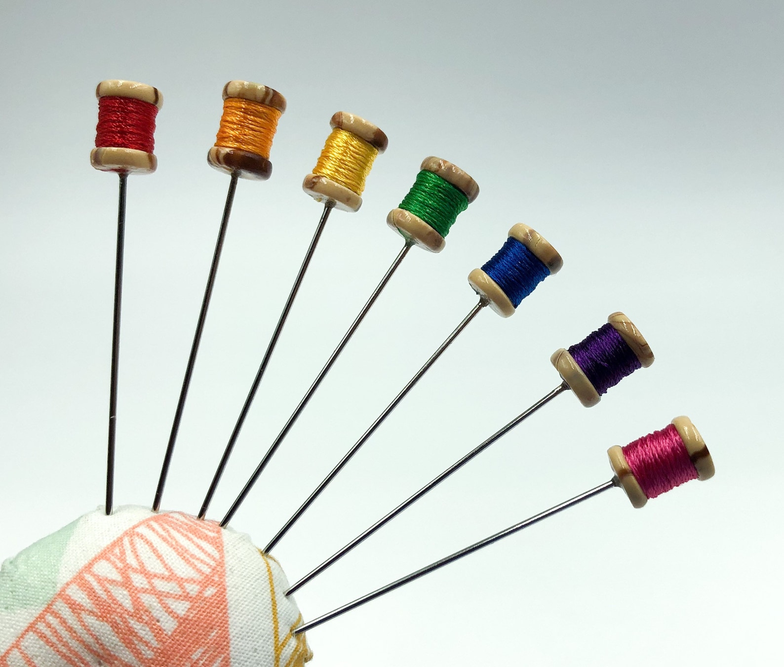7 Pc Rainbow Colors Mini Thread Spool Decorative Sewing Pins - Etsy