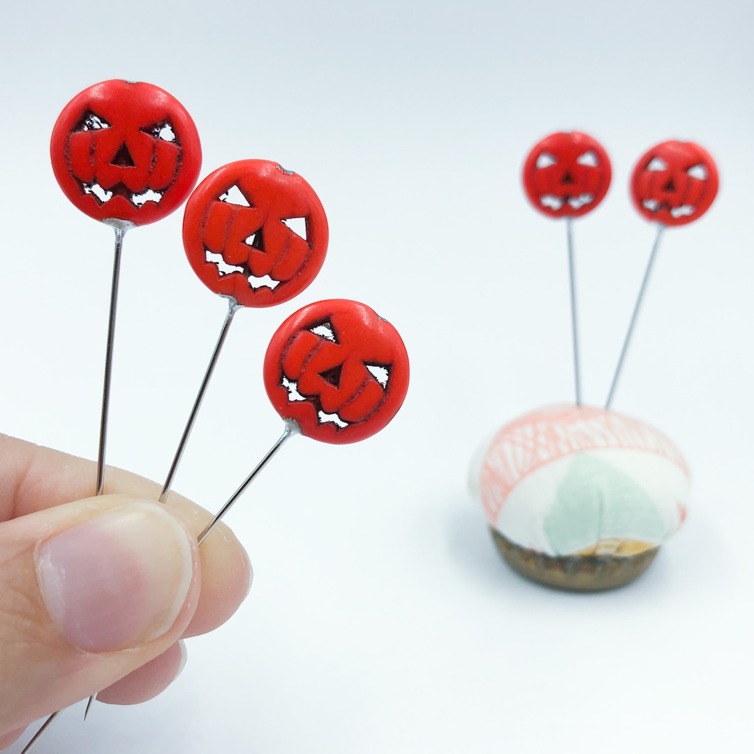 5 Pc Jack O Lantern Pumpkin Bead Sewing Pin Long Decorative Sewing Pin ...
