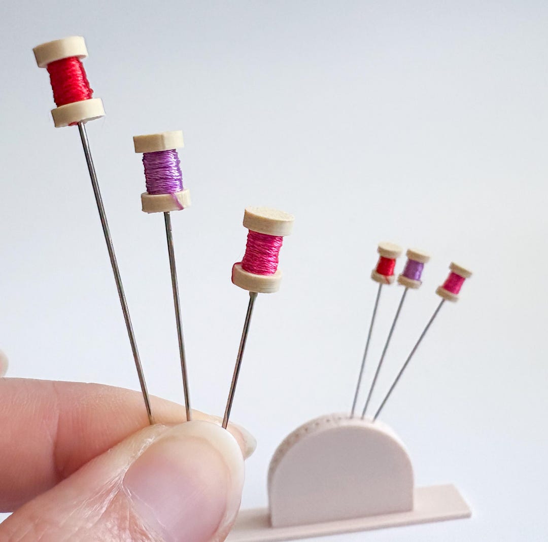 6 Pc Thread Spool Decorative Sewing Pins, Red, Lavender, Pink, Love ...