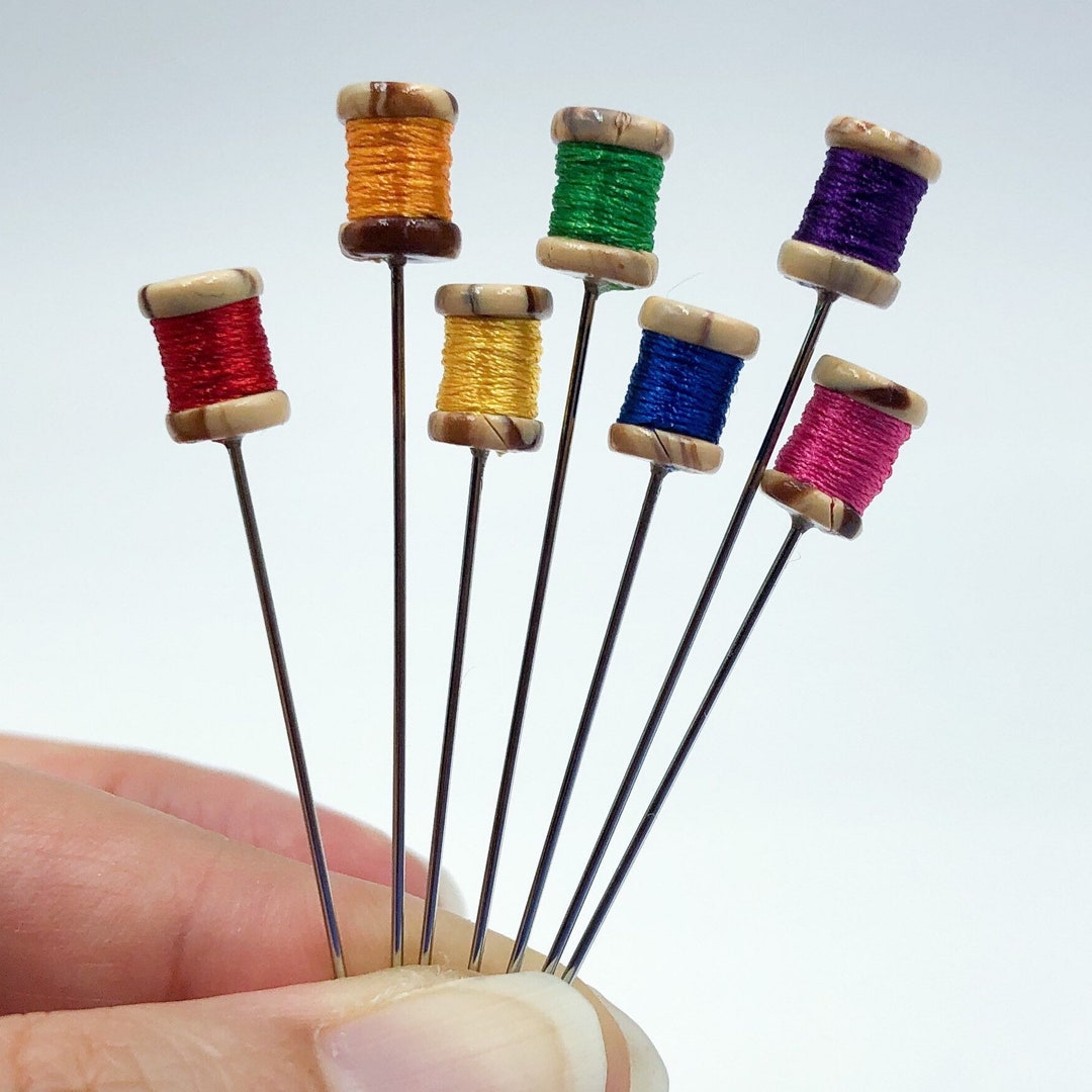 7 Pc Rainbow Colors Mini Thread Spool Decorative Sewing Pins - Etsy