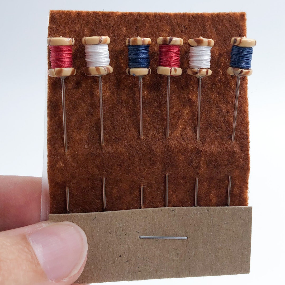 6 Pc Mini Thread Spool Muted Colors Red White Blue Decorative Sewing ...