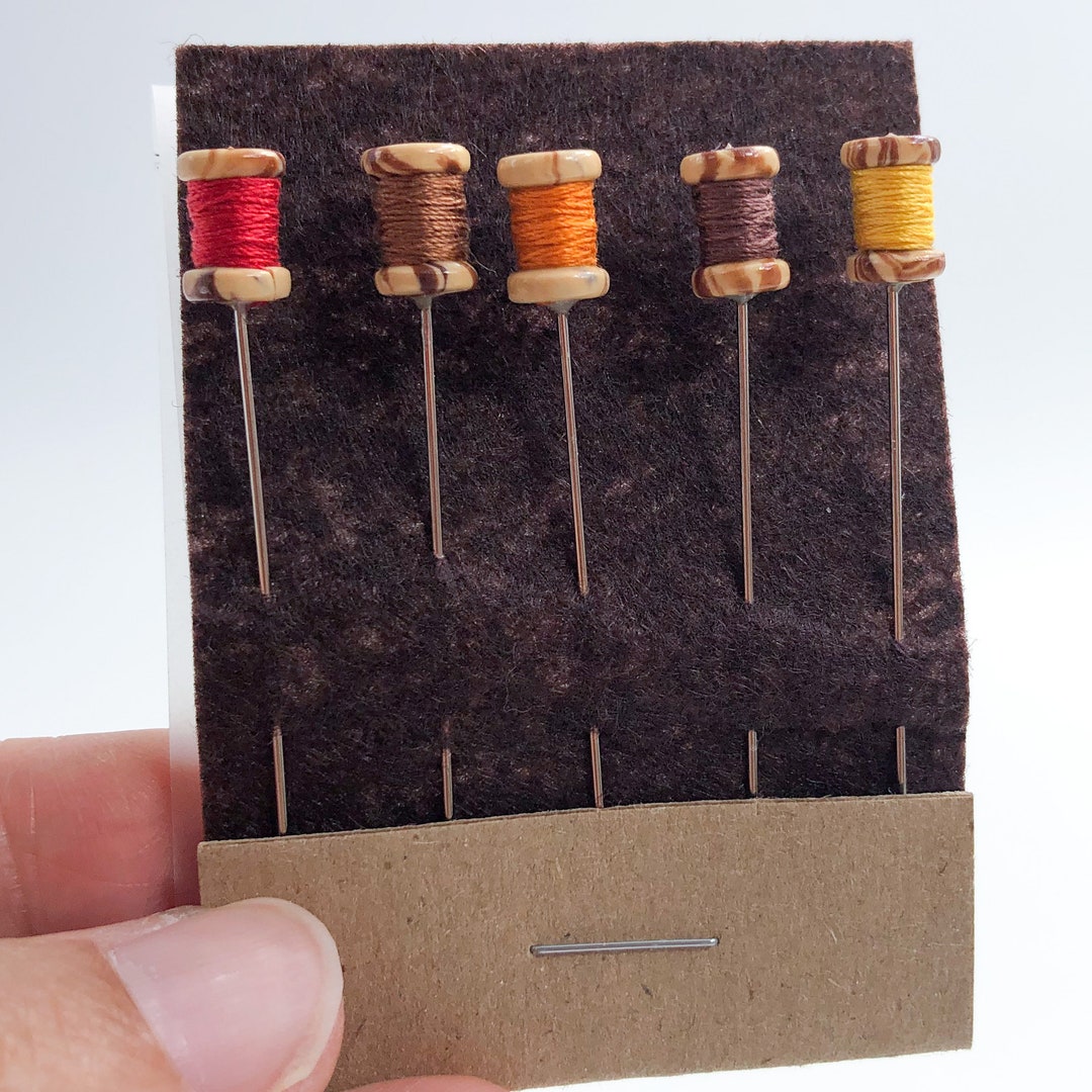 5 Pc Mini Thread Spool Muted Fall Colors Decorative Sewing Pins ...
