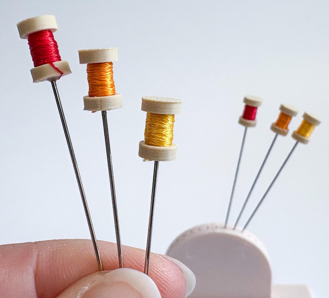 6 Pc Mini Thread Spool Decorative Sewing Pins, Pincushion Pins EX Long ...