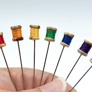 7 Pc Rainbow Colors Mini Thread Spool Decorative Sewing Pins - Etsy
