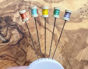 6 Pc Mini Thread Spool Muted Colors Red White Blue Decorative Sewing ...