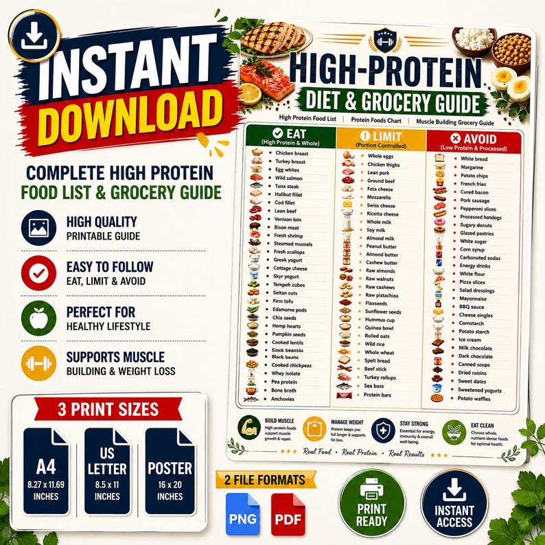 High Protein Food List Printable PDF | Protein Foods Chart | Muscle ...