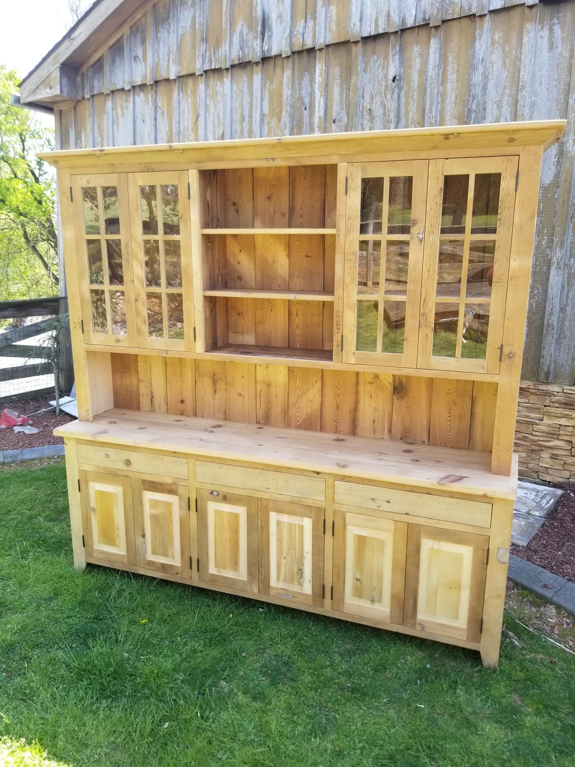 Farmhouse Stepback Hutch: Reclaimed Pine, Chestnut China Cabinet - Etsy