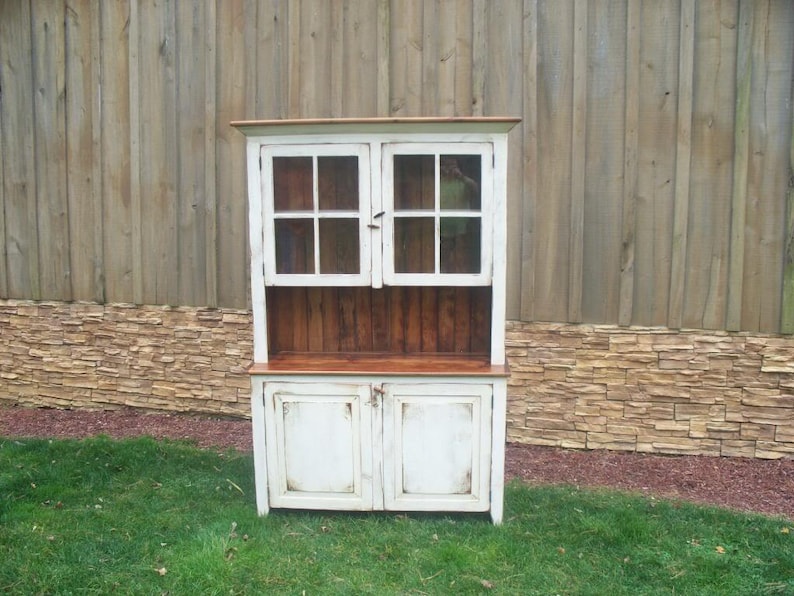 Reclaimed Pine Step Back Hutch: Farmhouse Barnwood Cabinet - Etsy