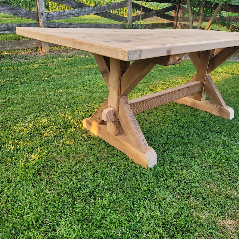 Reclaimed Pine Beam Farmhouse Trestle Table, Unfinished - Etsy