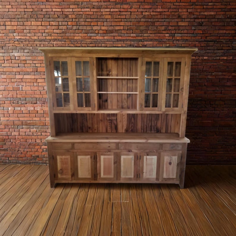Farmhouse Stepback Hutch: Reclaimed Pine, Chestnut China Cabinet - Etsy