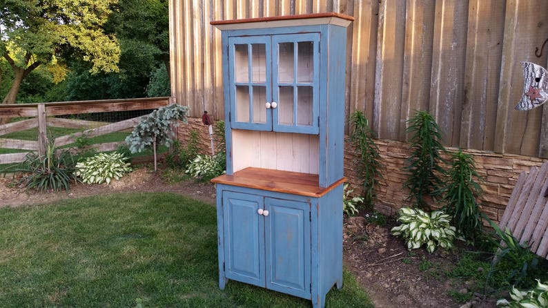 Reclaimed Pine Step Back Hutch: Farmhouse Barnwood Cabinet - Etsy
