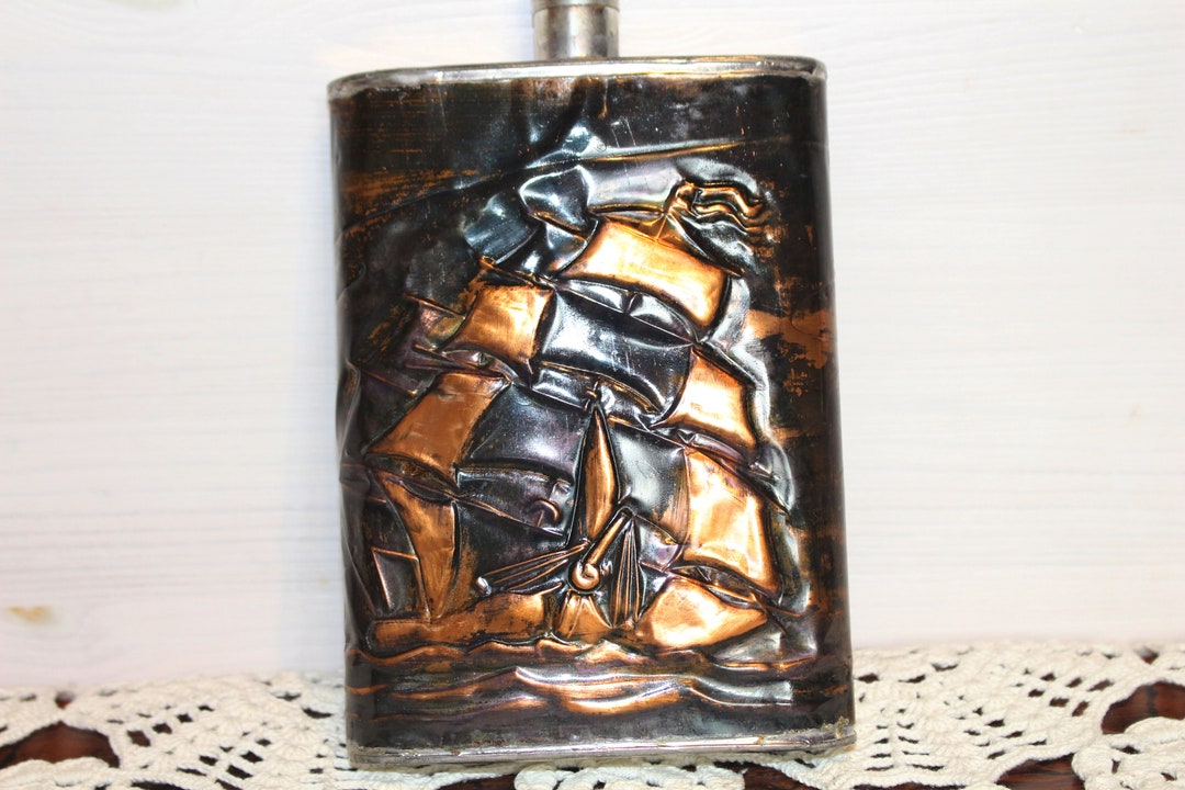 Vintage Copper Flask Sailing Ship Sailboat Flask Bottle Metal Hip Flask ...