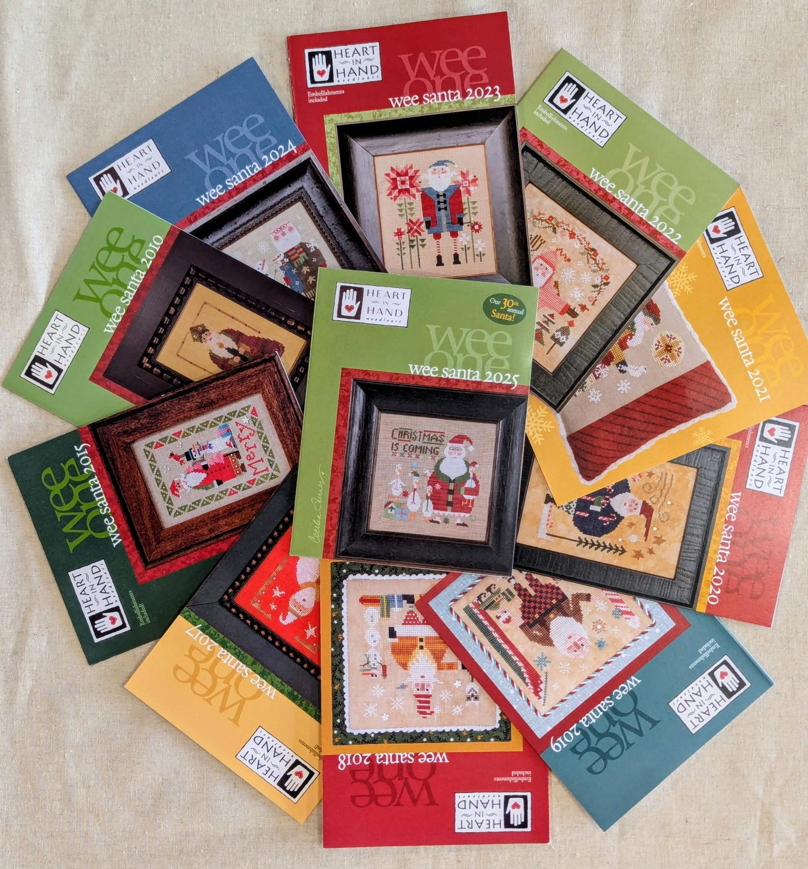 Wee Santa 2025 to 2010 Heart in Hand Cross Stitch Patterns - Choice - Etsy