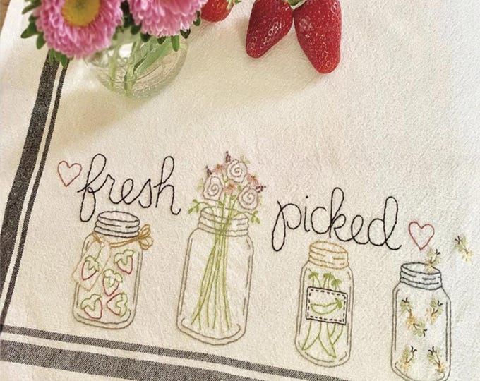 Bareroots Fresh Picked Dishtowel Embroidery Paper Pattern #254 - Etsy