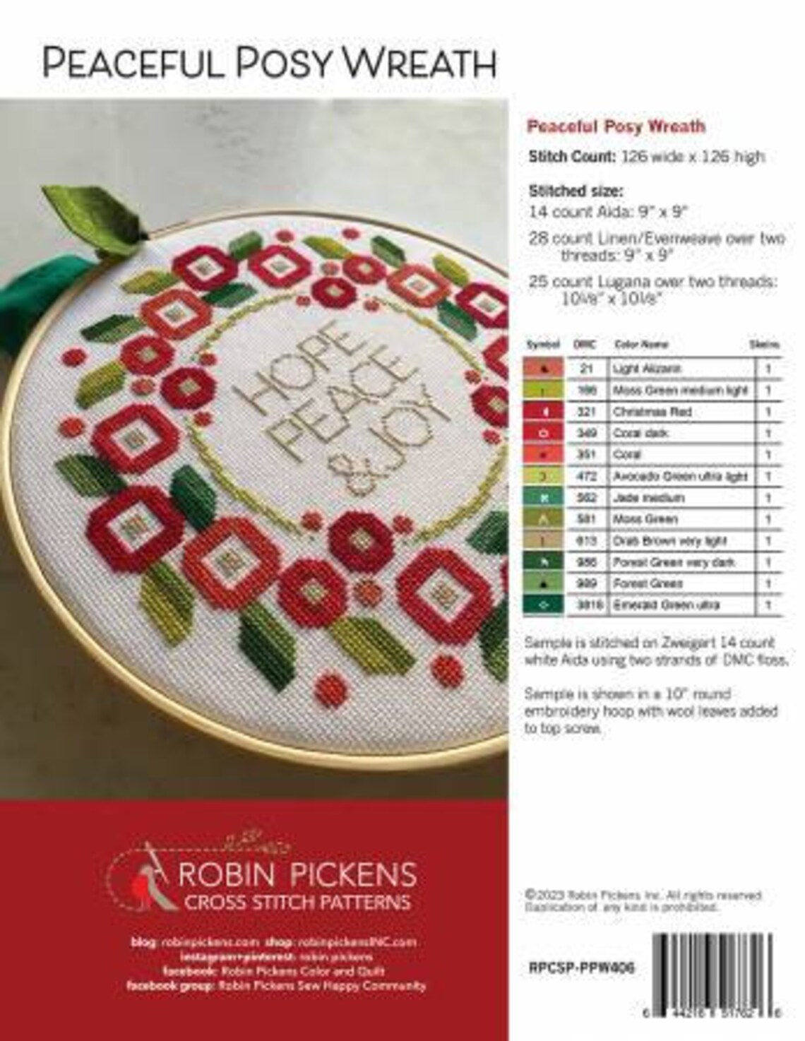 Peaceful Posy Wreath - Robin Pickens Cross Stitch Pattern - Christmas ...