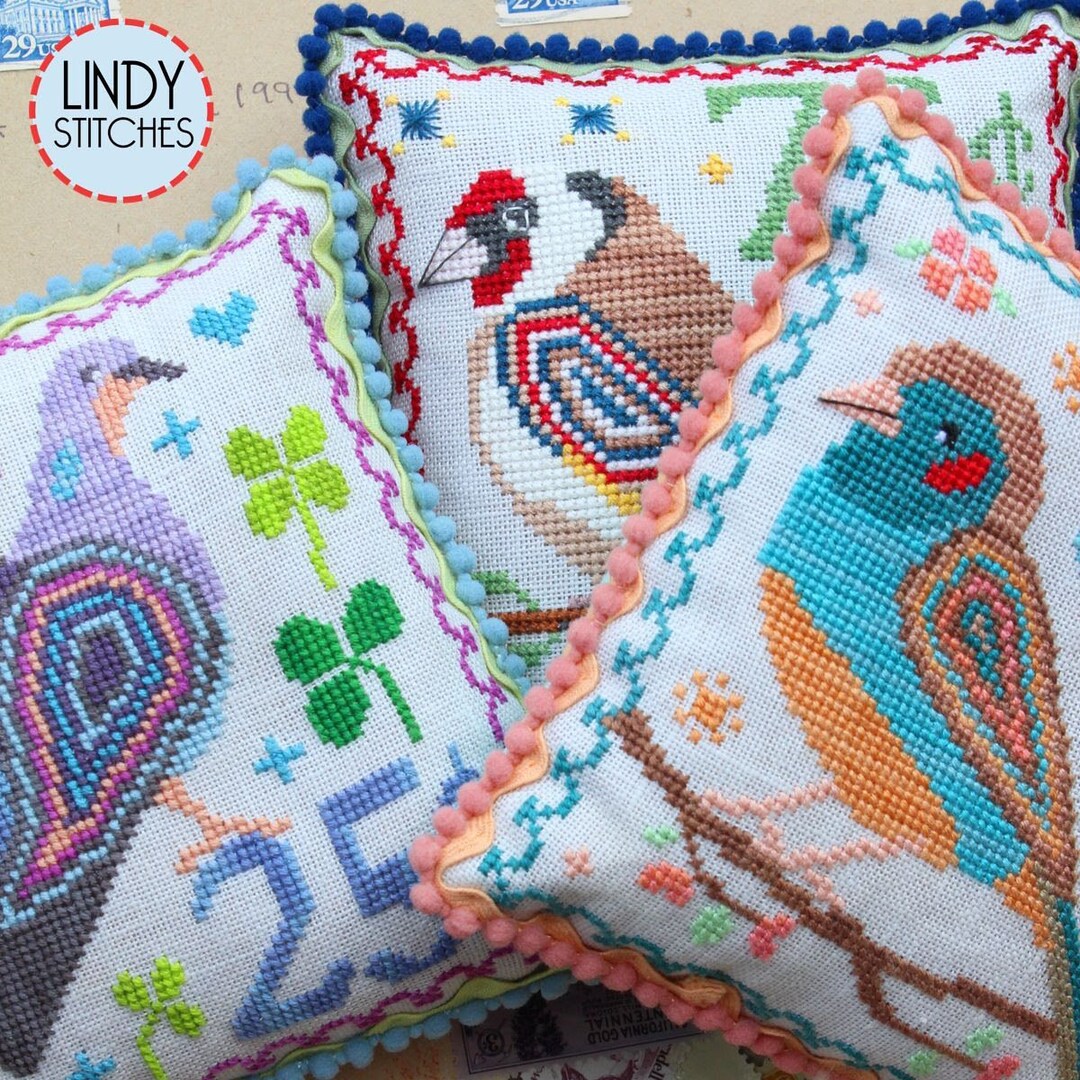 Lindy Stitches - Airmail Series 7 Colorful Bird Stamp Designs - Cross ...