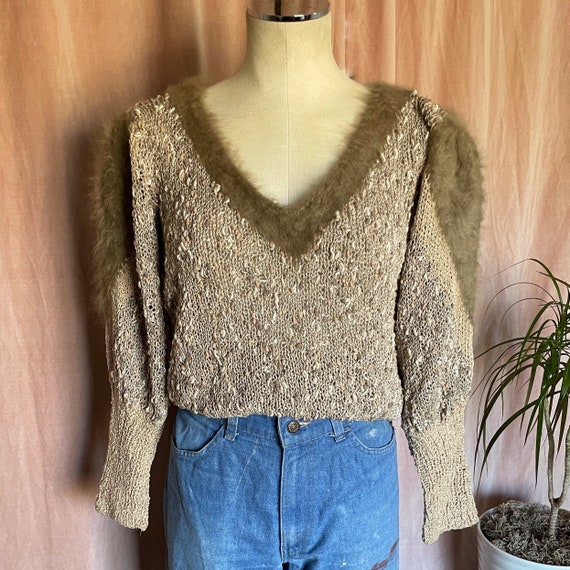 Vintage Angora and Silk Mutton Sleeve Sweater - Gem