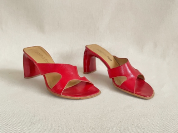 Vintage Cherry Red Leather Cutout Sandals With Incredible Heel - Etsy