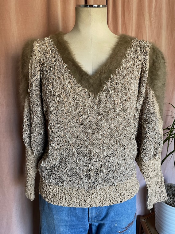 Vintage Angora and Silk Mutton Sleeve Sweater - Gem