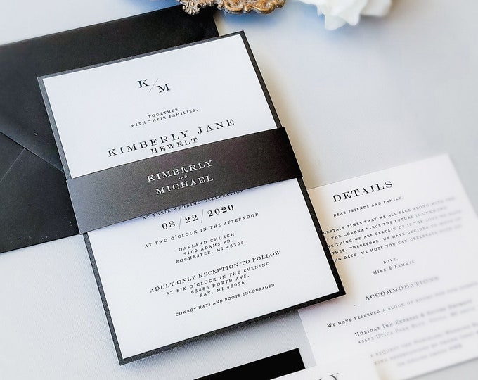 Black Wedding Invitations, Dark Wedding Invitation, Modern Wedding ...