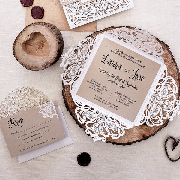 Rustic Lace Wedding Invitation - Etsy